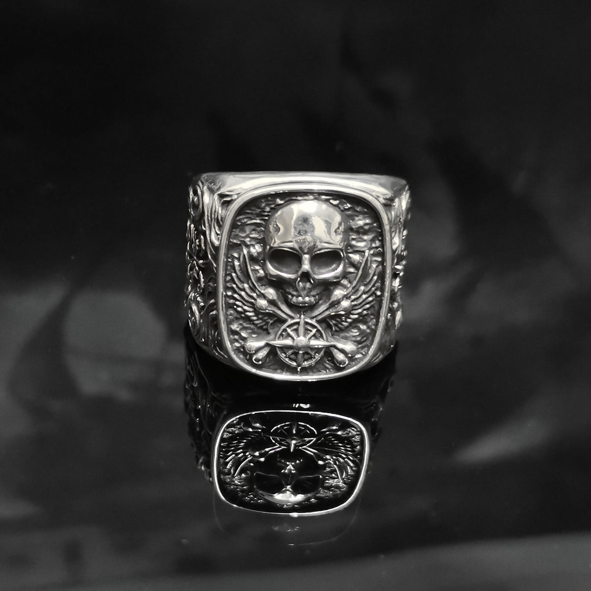 Dead Man's Compass Skull Pirate Ring - 925 Sterling Silver – Serpent Forge