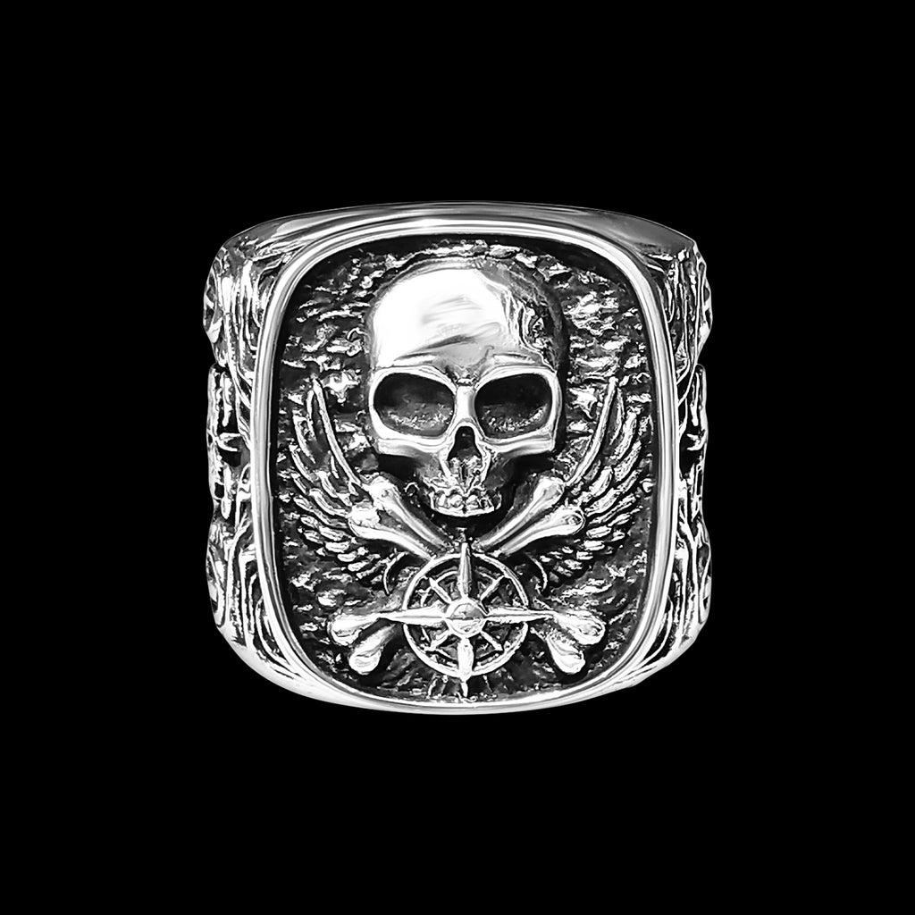 Dead Man's Compass Skull Pirate Ring - 925 Sterling Silver – Serpent Forge