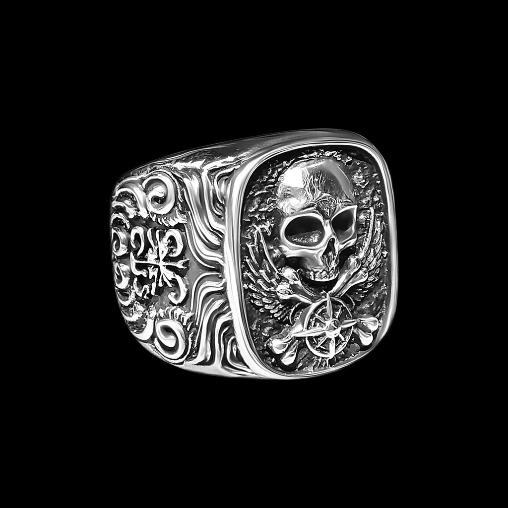 Dead Man's Compass Skull Pirate Ring - 925 Sterling Silver – Serpent Forge